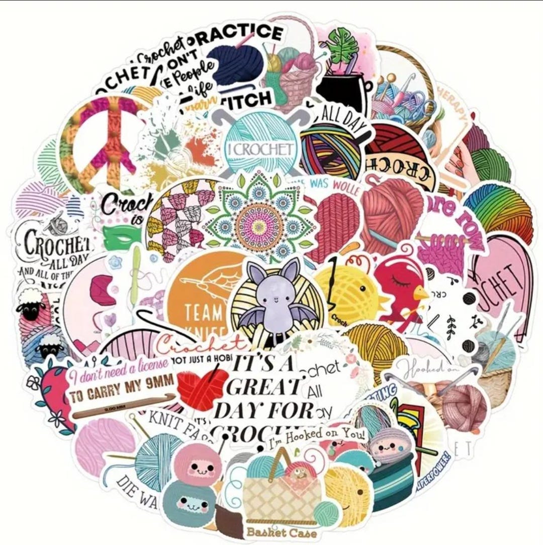 Crochet Stickers 100pc Vinyl Crochet Decals for Water Bottles Bikes ...