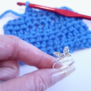Sterling Silver Yarn Guide Ring Butterfly Adjustable Size Crochet Ring ...