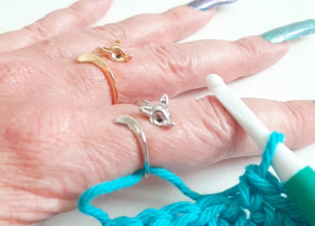 Yarn Tension Ring Fox Gold or Silver Adjustable Size 5-10 Crochet Ring ...