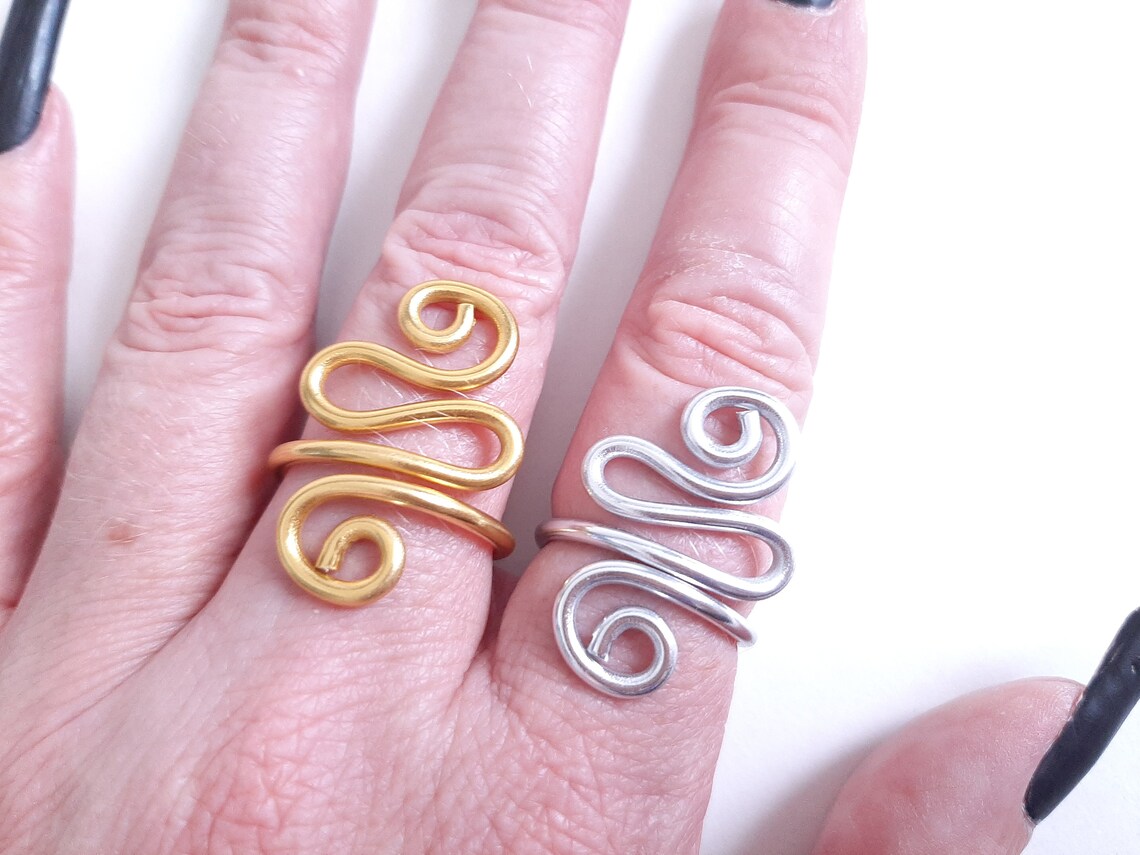 Set of 3 Handmade Zigzag Crochet Tension Rings Wire Wrapped - Etsy