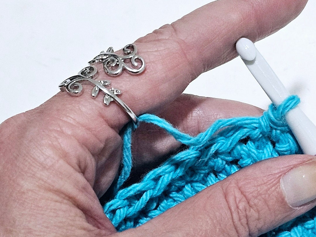 Crochet Tension Ring Silver Color Swirly Leaf Adjustable Size 7-10 ...