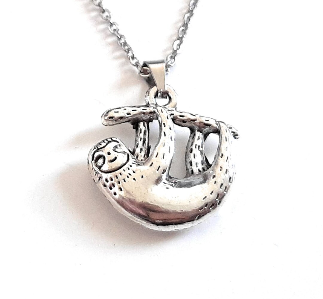 Antique Silver Cute Hanging Sloth Charm Pendant Necklace 16-18 Chain ...