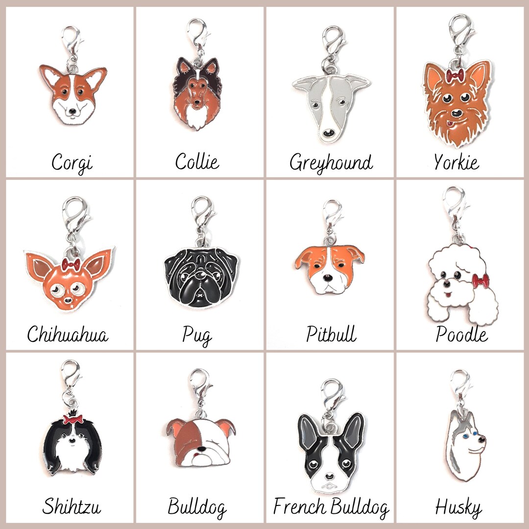 Dog Breeds Keychain Zipper Pull Stitch Marker Charm 49 Different Dog ...