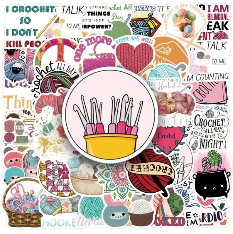 Crochet Stickers 100pc Vinyl Crochet Decals for Water Bottles Bikes ...