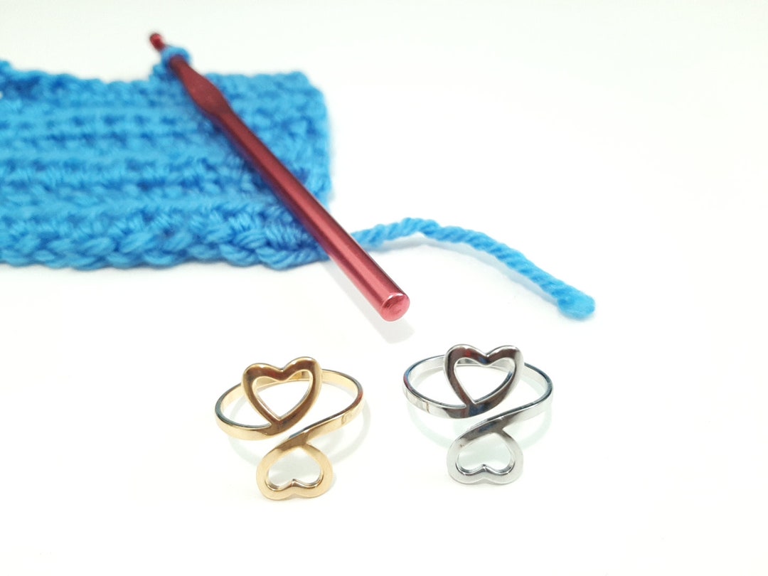 Silver or Gold Steel Yarn Tension Ring Double Hearts | Adjustable ...