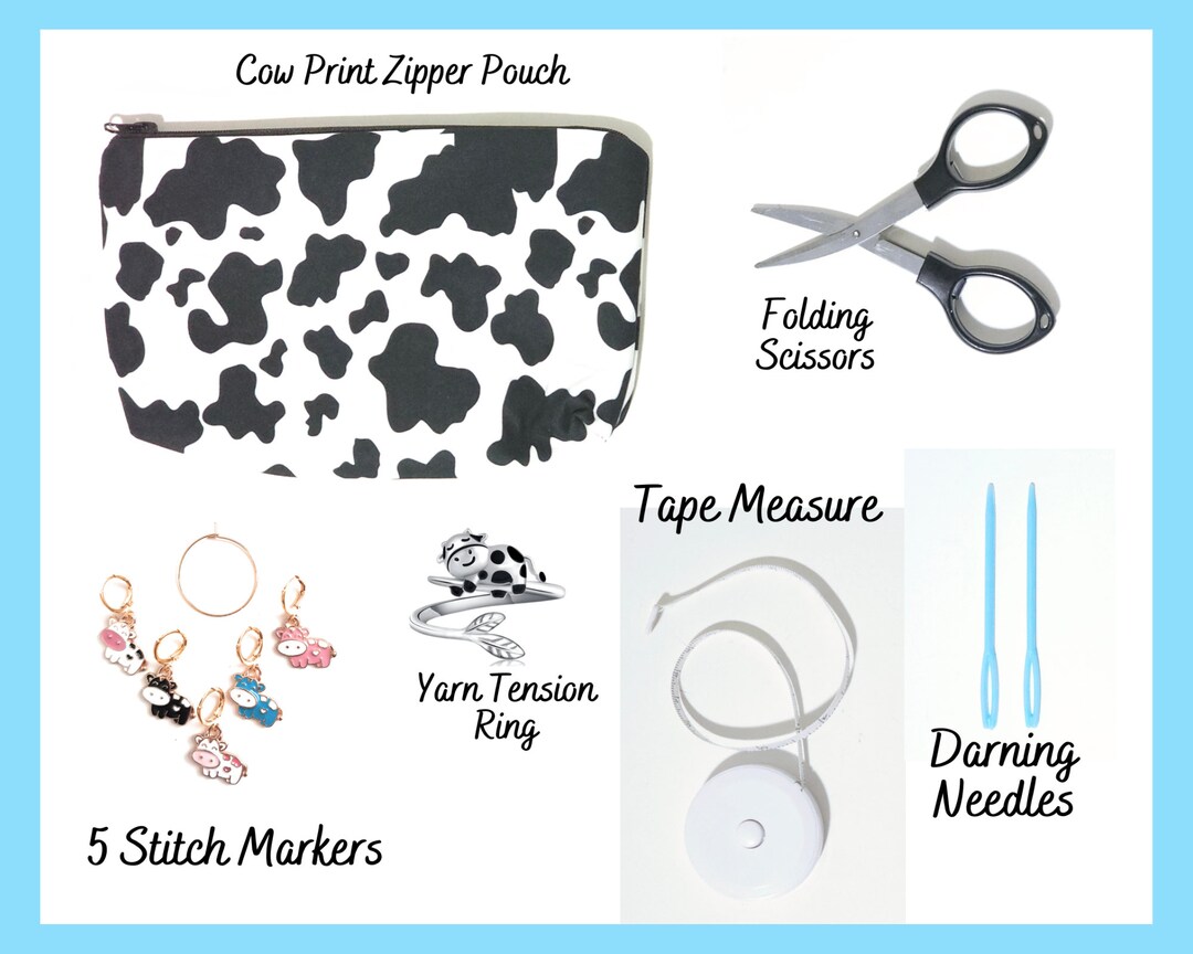 Cow Crochet Knitting Gift Set: Tension Ring, Stitch Markers, Scissors ...