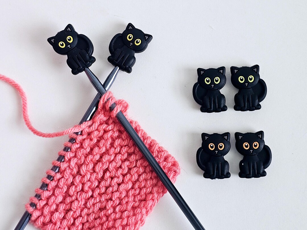 Black Cat Knitting Point Protectors Halloween Stitch Stopper Cap ...