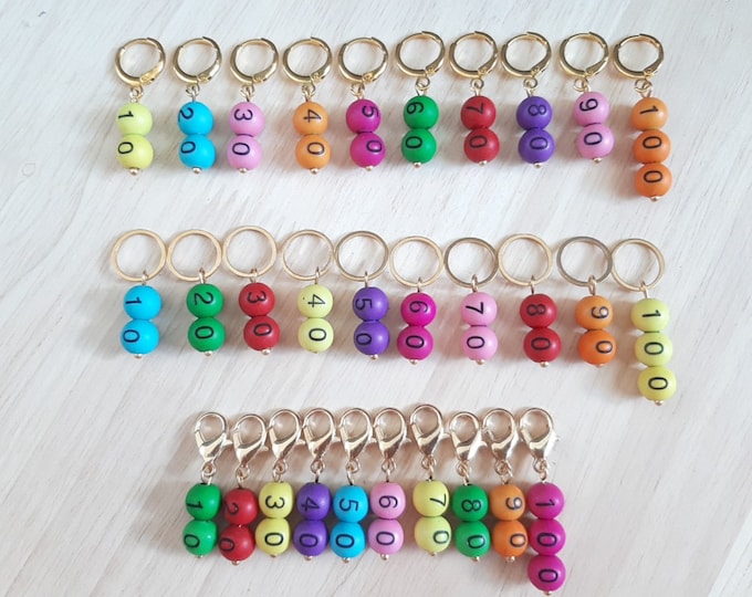 10pc Number Counting Stitch Markers Intervals of 10 for Crochet and ...
