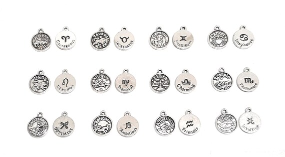 72 SMALL 0.5in Zodiac Astrology Bulk Charms Jewelry Making Antique Silver 12mm 6 of Every Zodiac Sign Aries Taurus Gemini Leo Cancer. Etsy