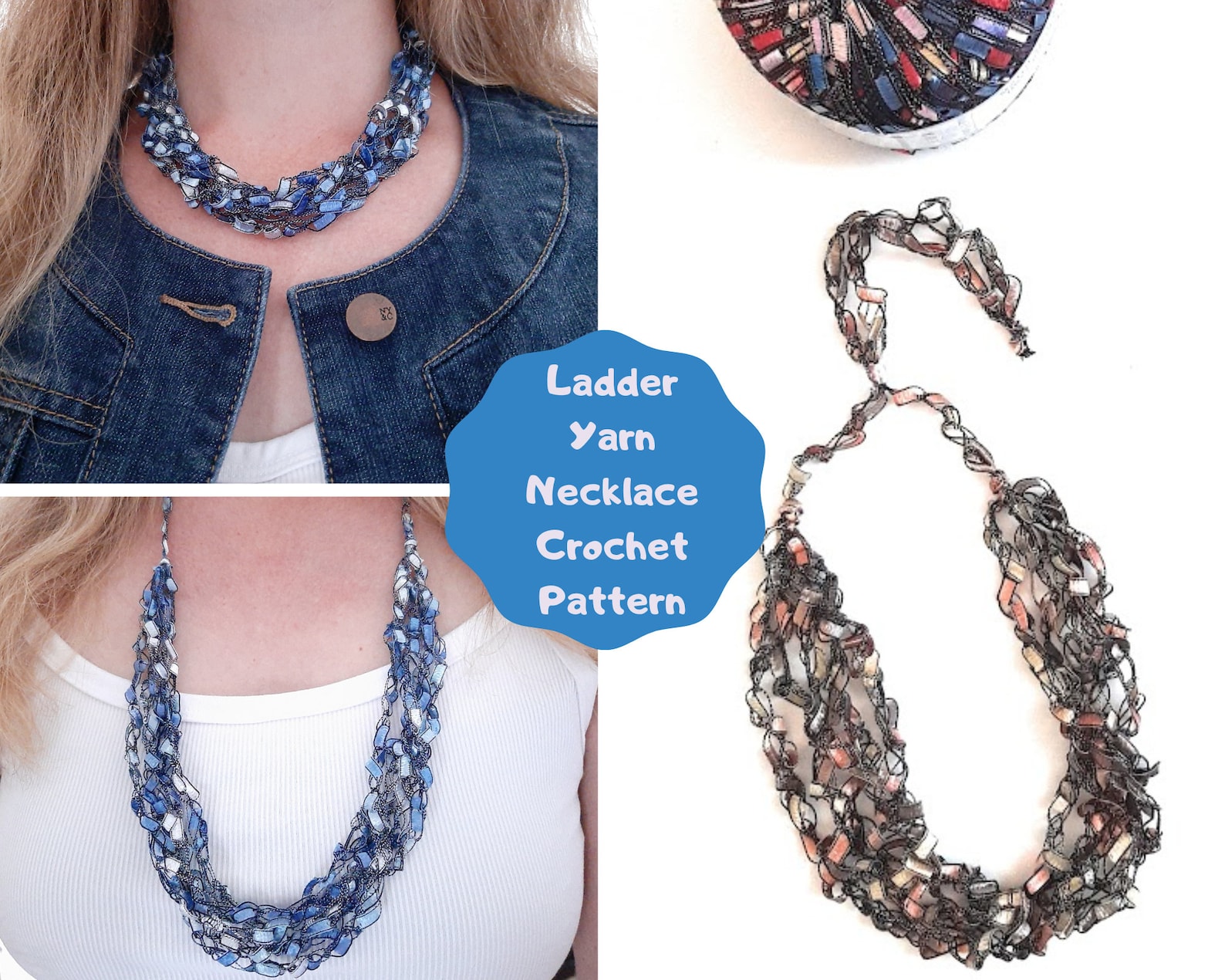 Crochet Pattern for Trellis Ladder Yarn Crocheted Multi-strand Necklace ...