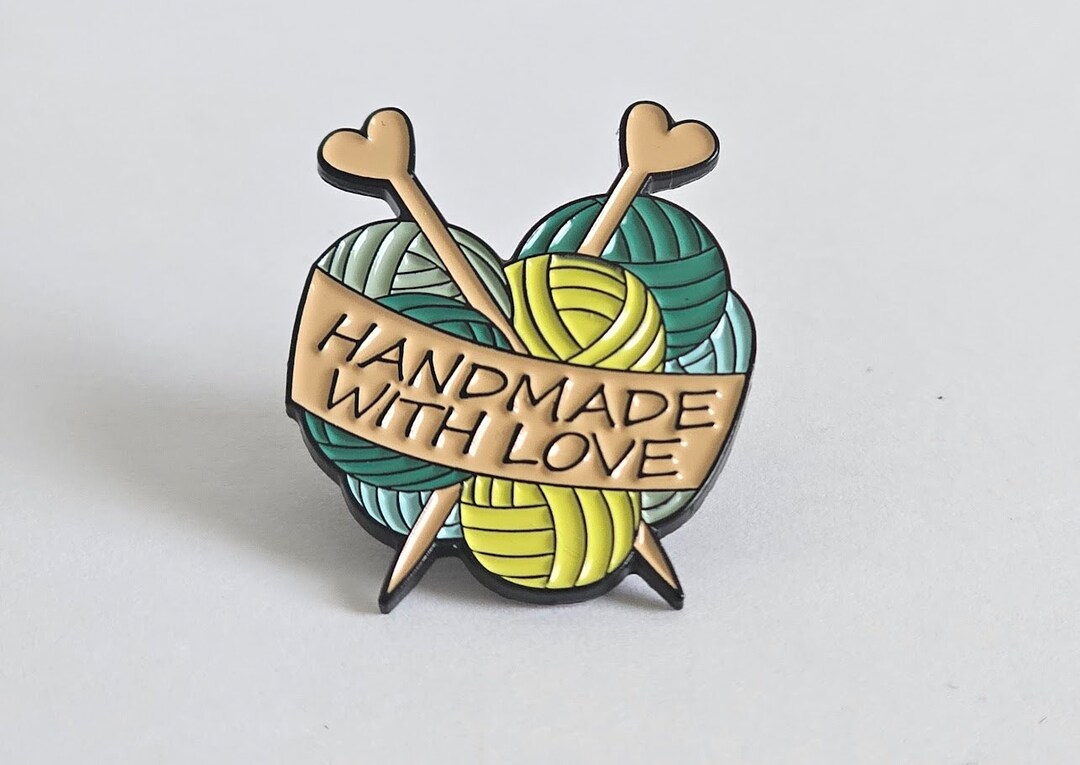 Handmade With Love Enamel Pin Knitting Brooch for Yarn Lover Yarn ...