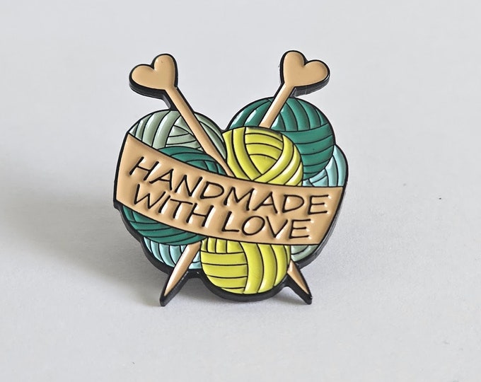 Handmade With Love Enamel Pin Knitting Brooch for Yarn Lover Yarn ...