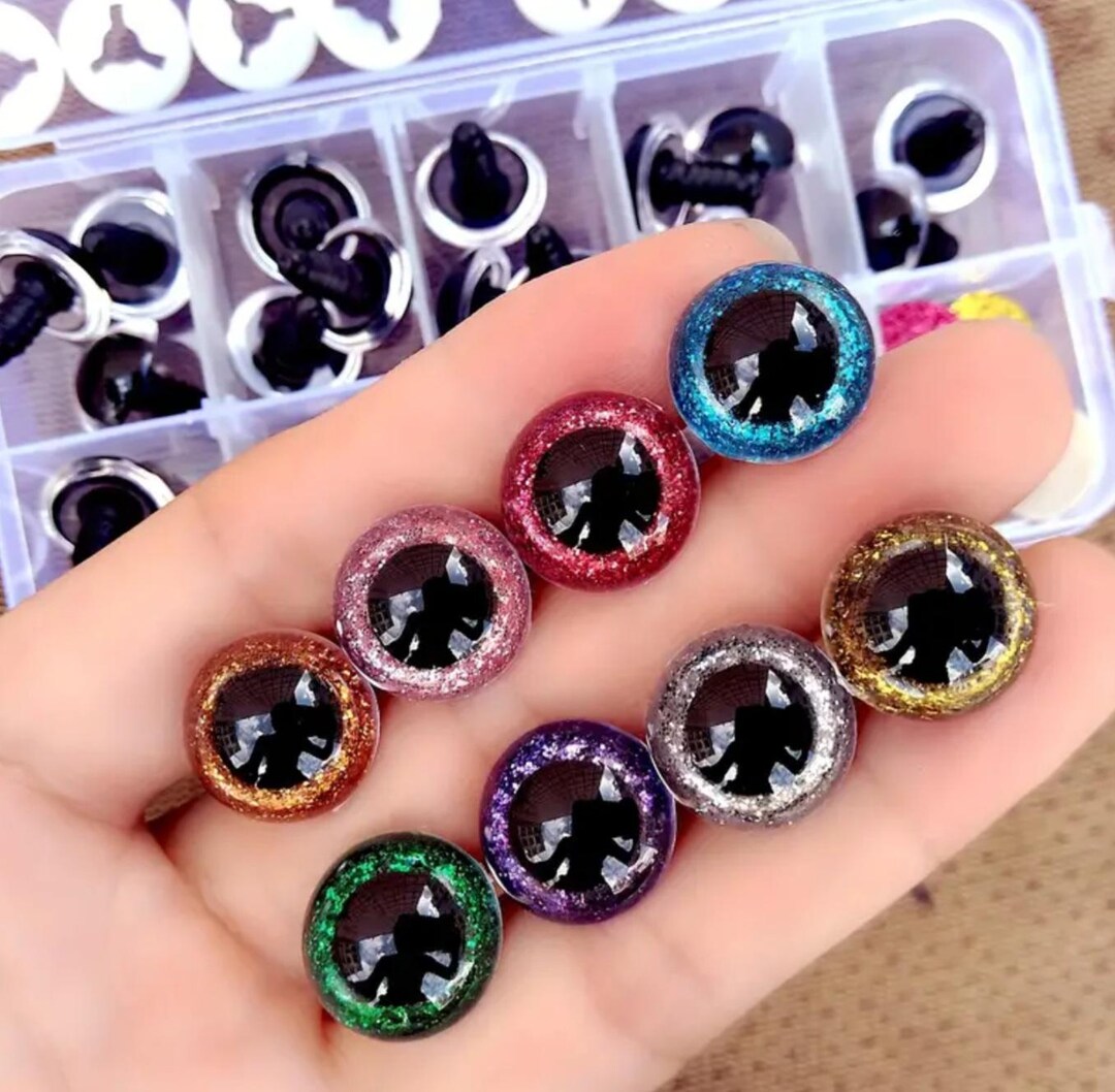 30 Glitter Colored Safety Eyes Set With Washers in Storage Case Plastic ...