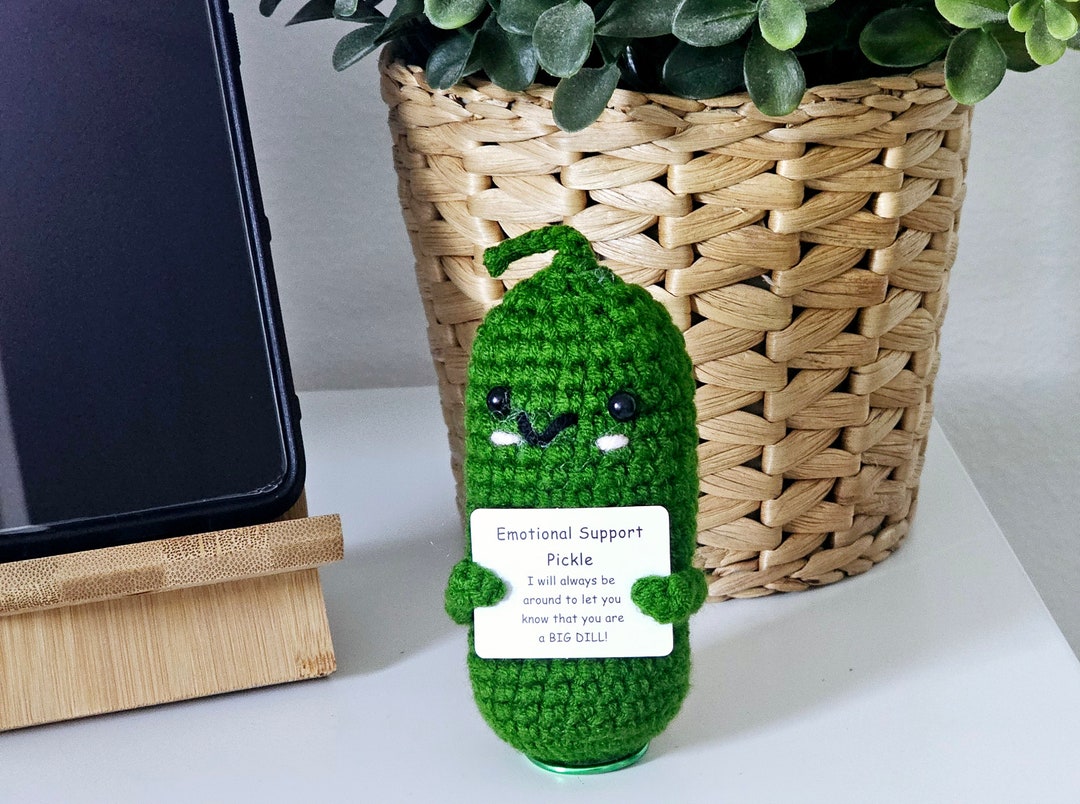 Crochet Emotional Support Pickle With Stand Motivation Crochet Gift for ...