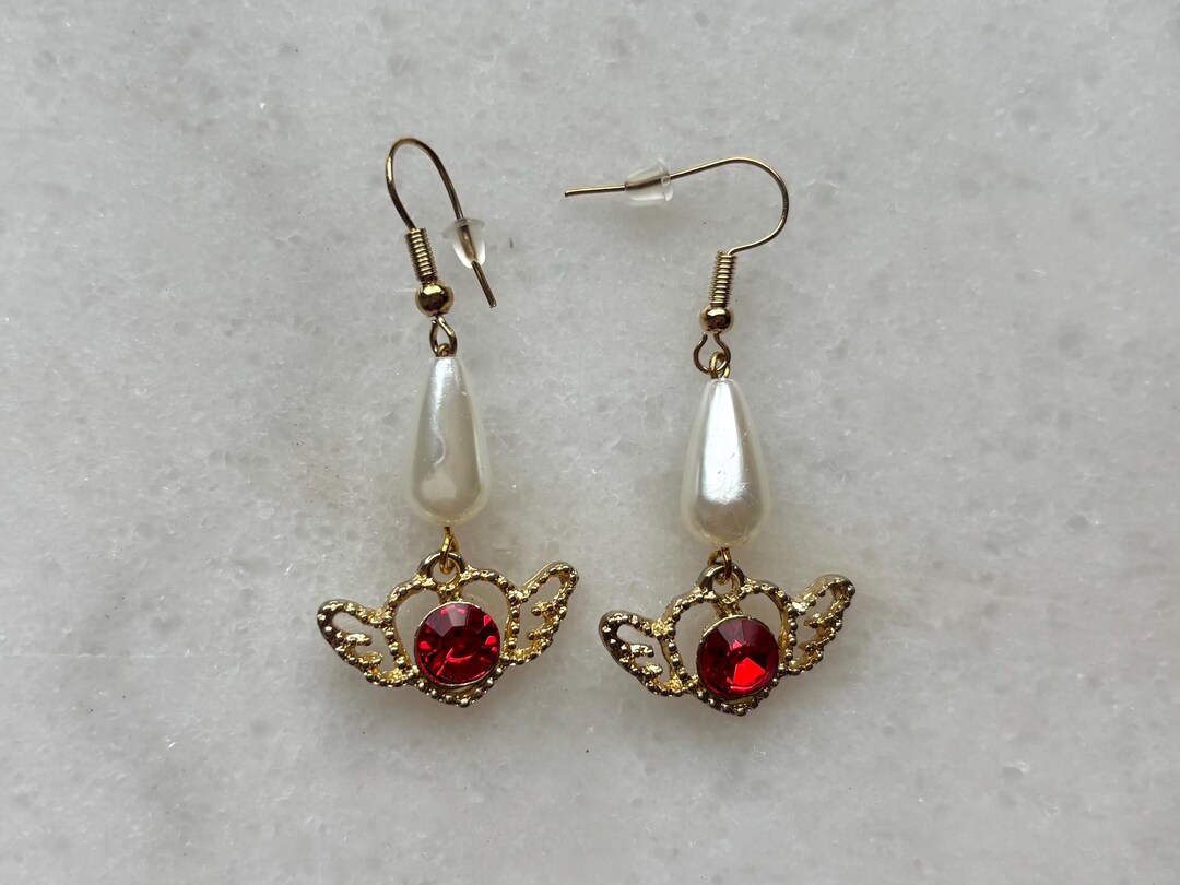 Sailor Moon Earrings: Gold Coquette Red Heart - Kawaii Y2K Jewelry - Etsy