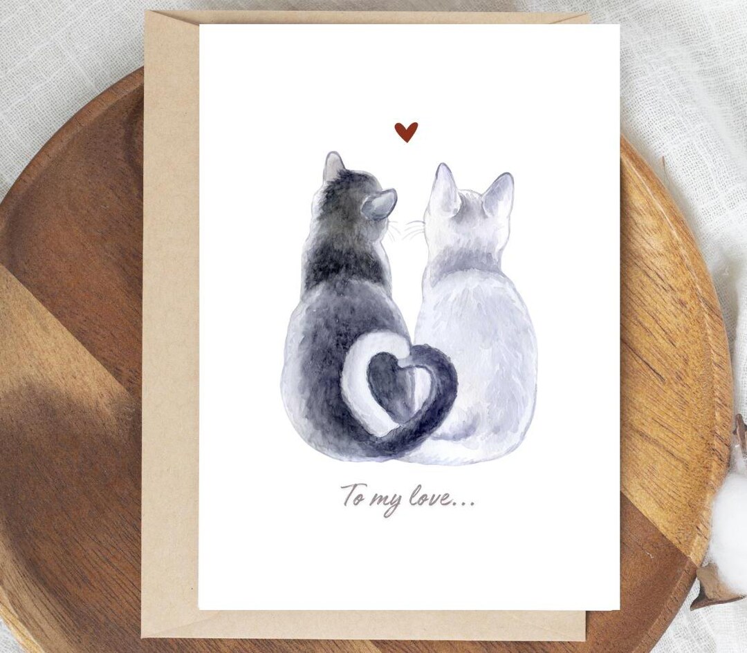 Cat Anniversary Card, Cat Lovers, Cat Valentine Card, Cat Wedding Anniversary, Couples Greeting ...