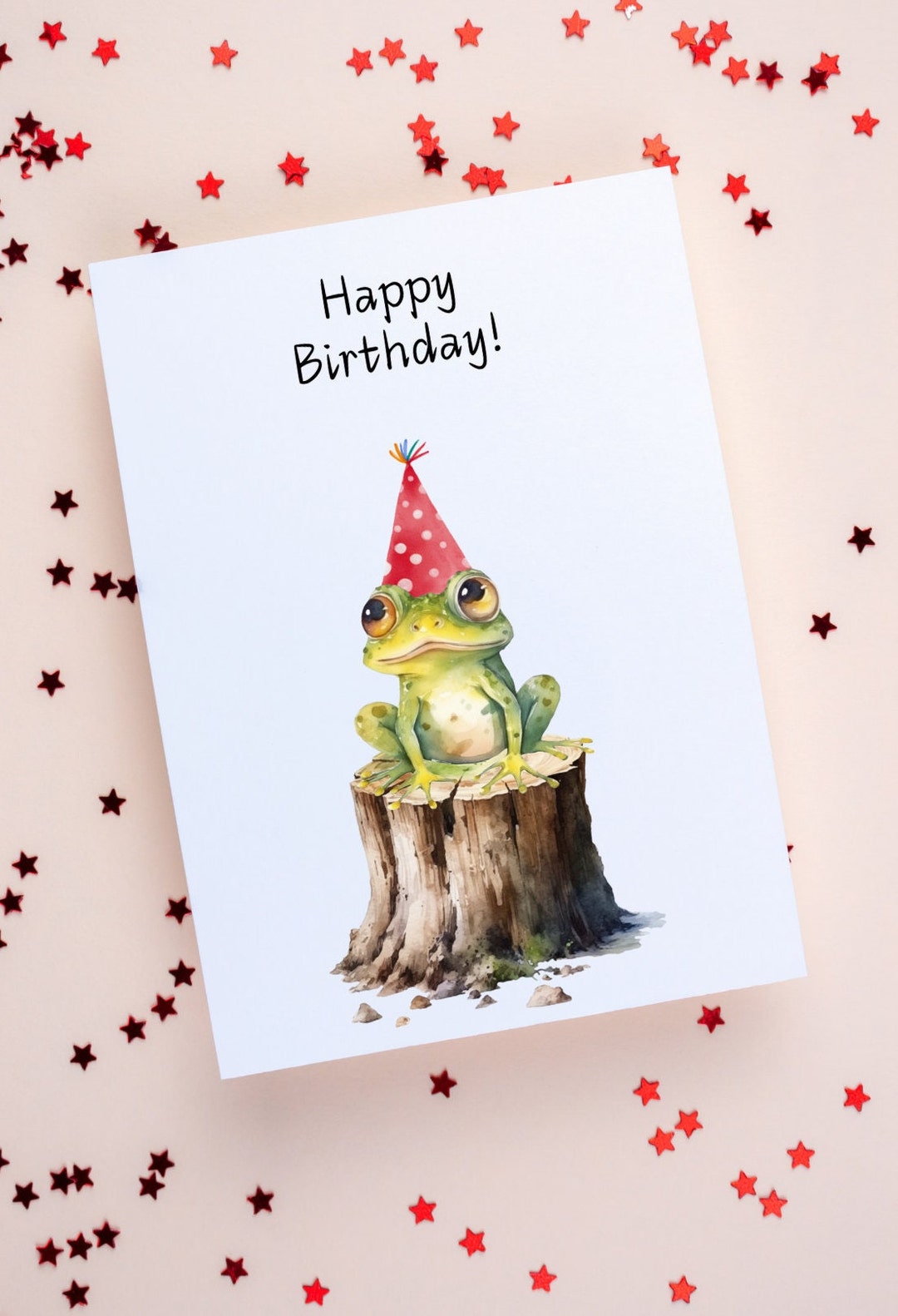 Happy Birthday Frog in Hat Greeting Card, Whimsical, Cottagecore, Toad ...