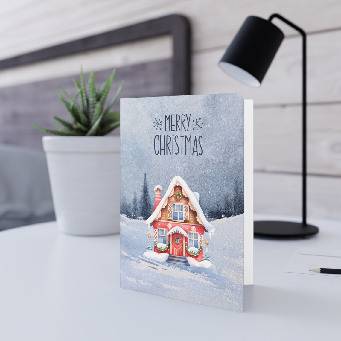 Vintage Gingerbread House Christmas Card, Watercolour Gingerbread House ...