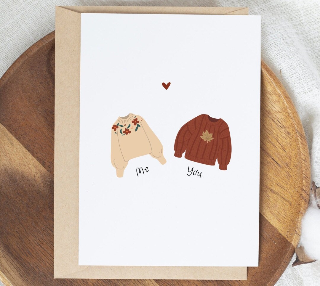 Autumn/ Fall Couples Card, Best Friends Card, Cosy Jumpers, Knitted ...