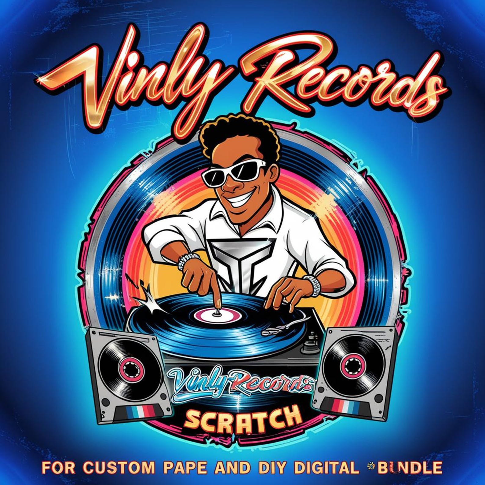 TITLE Break Beats-vinyl Records-scratch Retro T Shirt Design Bundle PNG Files Custom Apparel and ...