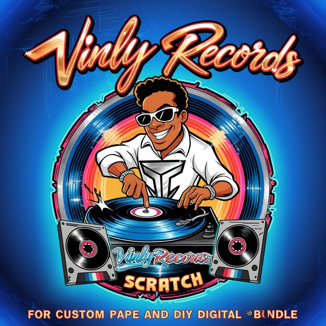 TITLE Break Beats-vinyl Records-scratch Retro T Shirt Design Bundle PNG ...