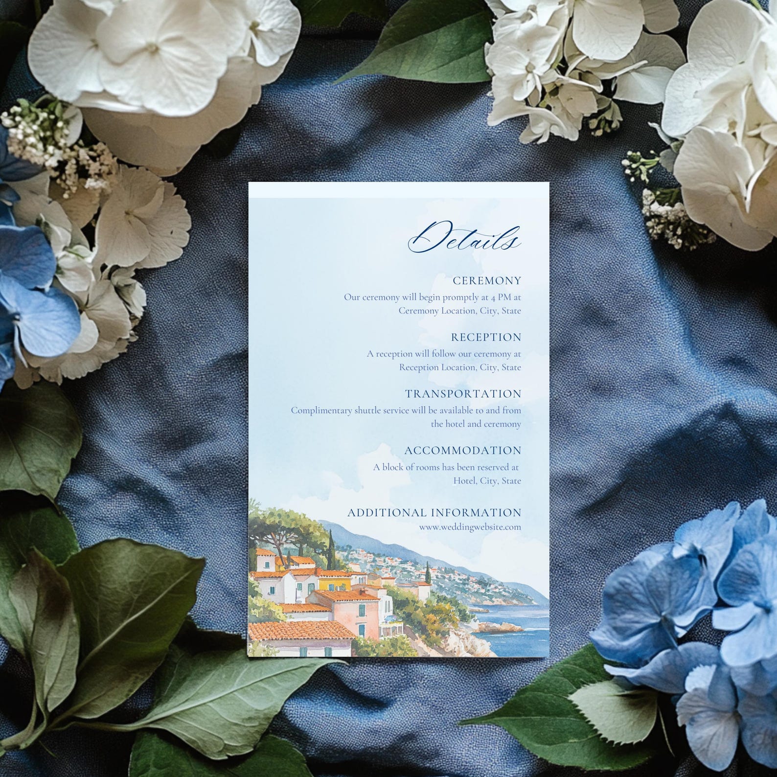 French Riviera Wedding Invitation Suite, Watercolor France Canva ...