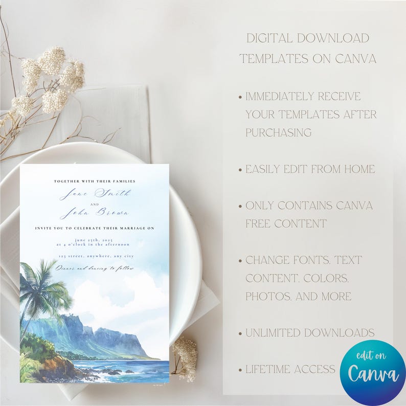 Watercolor Hawaii Wedding Invitation Suite: Tropical Island Design ...