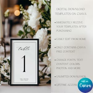 Wedding Table Number Canva Template, Minimalist Table Sign Printable ...