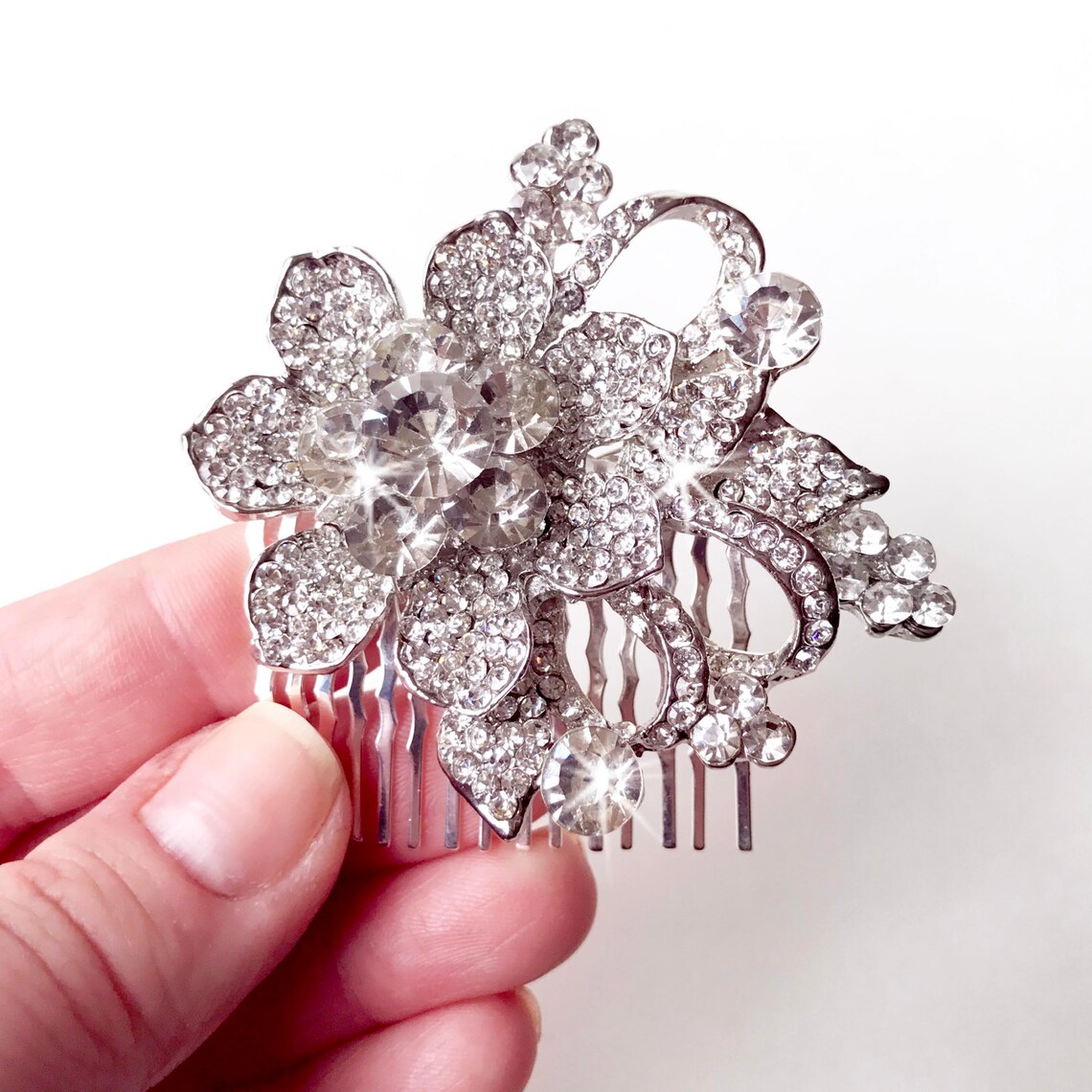 Comb - Crystal Flower Hair Comb - Floral Rhinestone Bridal Comb ...
