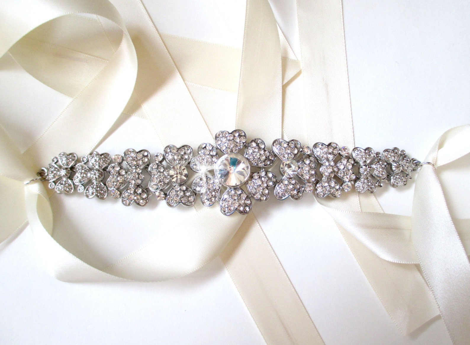SALE Silver Floral Rhinestone Encrusted Bridal Belt Sash | Etsy