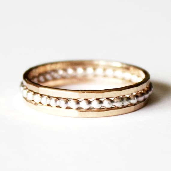 14k Goldfilled and Sterling Silver Stacking Rings Hammered - Etsy