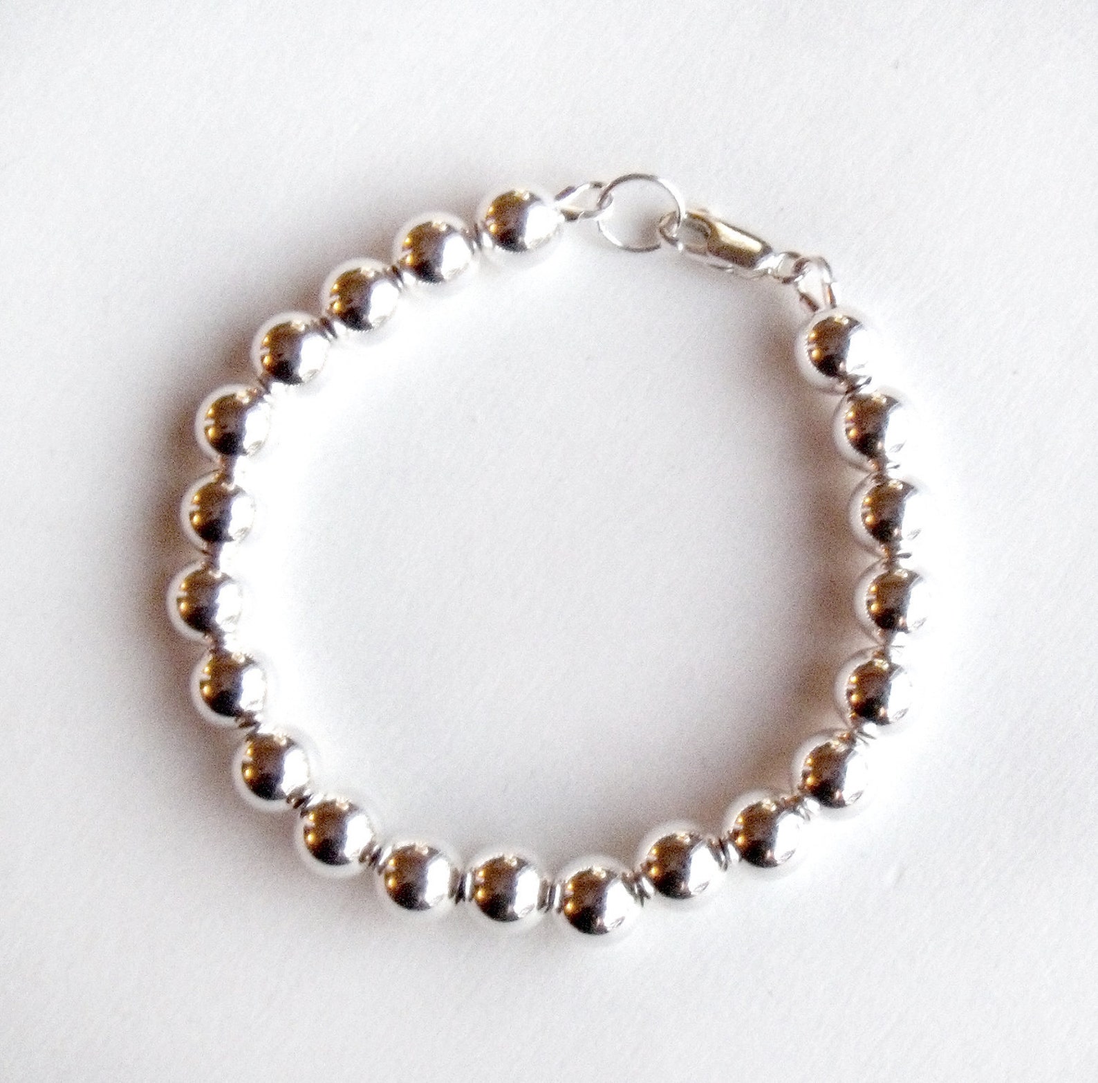 Bracelet - 8mm Sterling Silver Bead Bracelet - Everyday Wear - Sterling ...