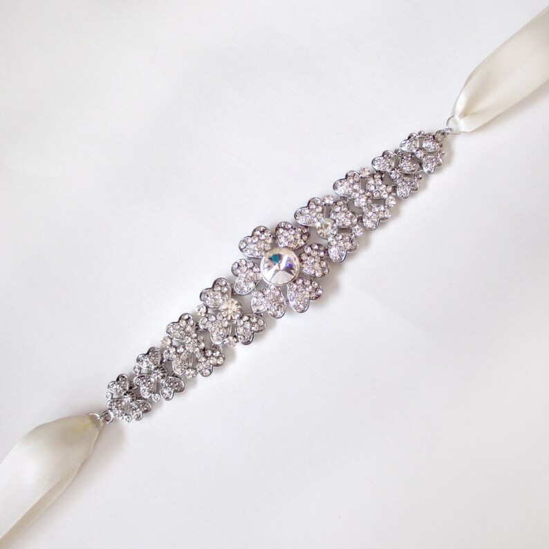 Sale Silver Floral Rhinestone Encrusted Bridal Belt Sash Etsy