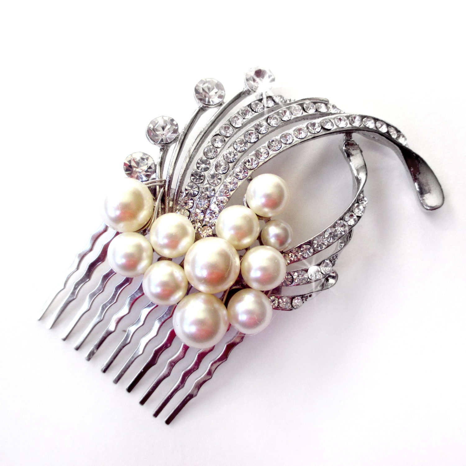 Pearl And Crystal Bridal Comb Hair Comb Antique Silver Etsy