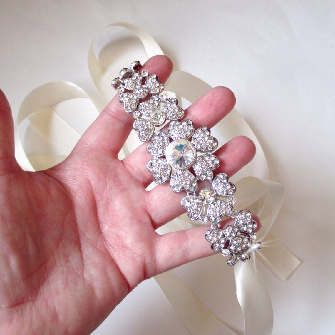 SALE Silver Floral Rhinestone Encrusted Bridal Belt Sash | Etsy