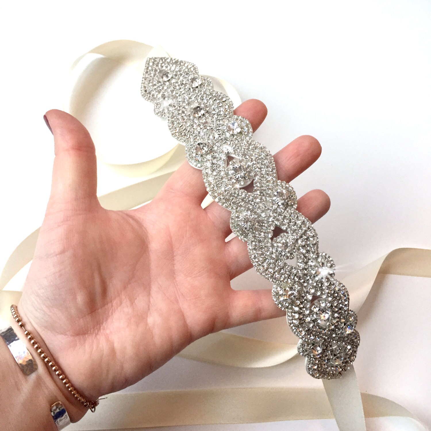 Lovely Rhinestone Bridal Belt Sash - Custom Satin Ribbon - Rhinestone ...