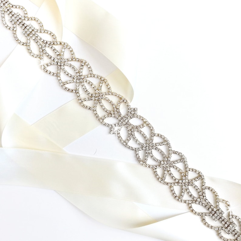 Sash - Art Nouveau Rhinestone Wedding Dress Sash in Silver - Rhinestone ...