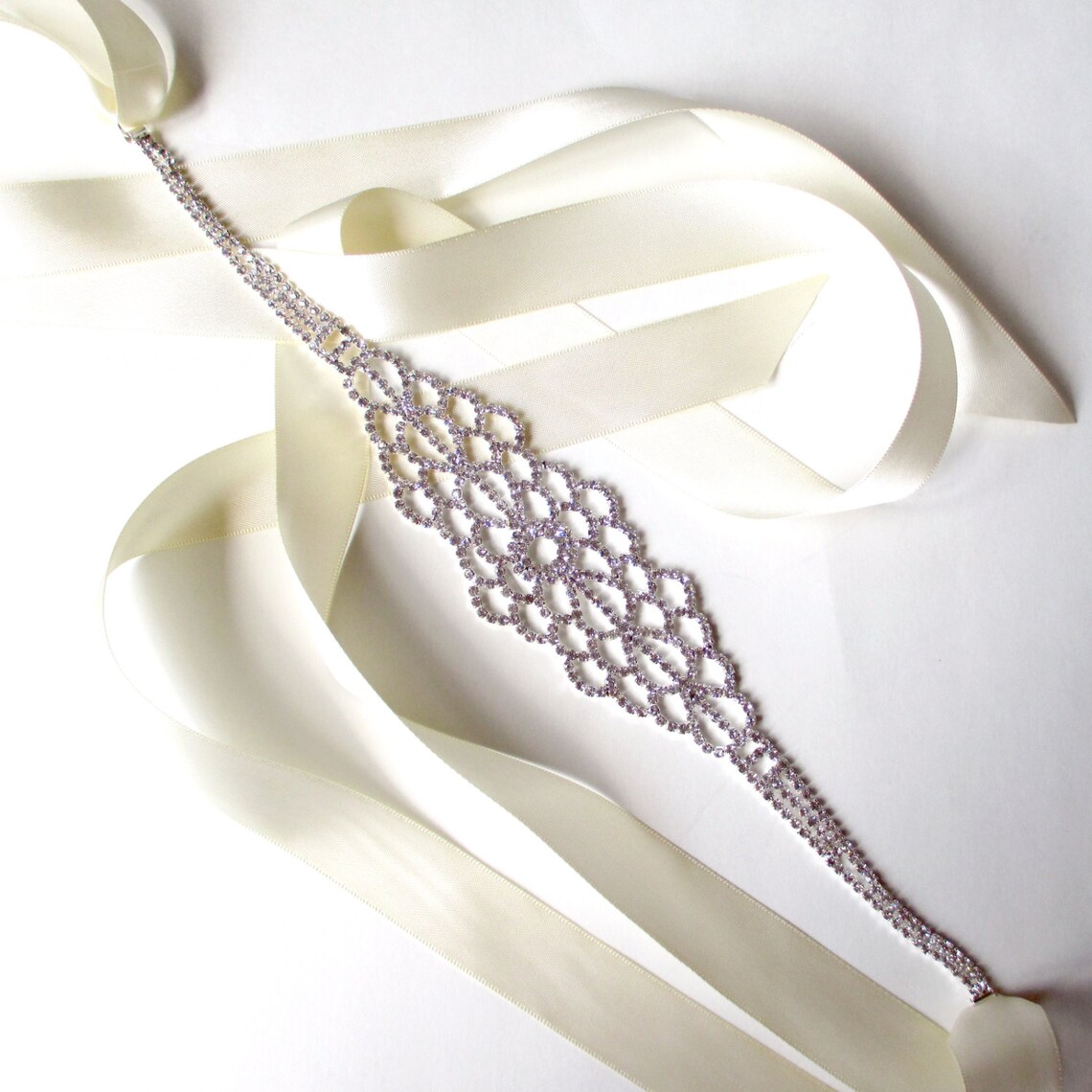 Sale Silver Rhinestone Encrusted Bridal Belt Sash Custom Etsy