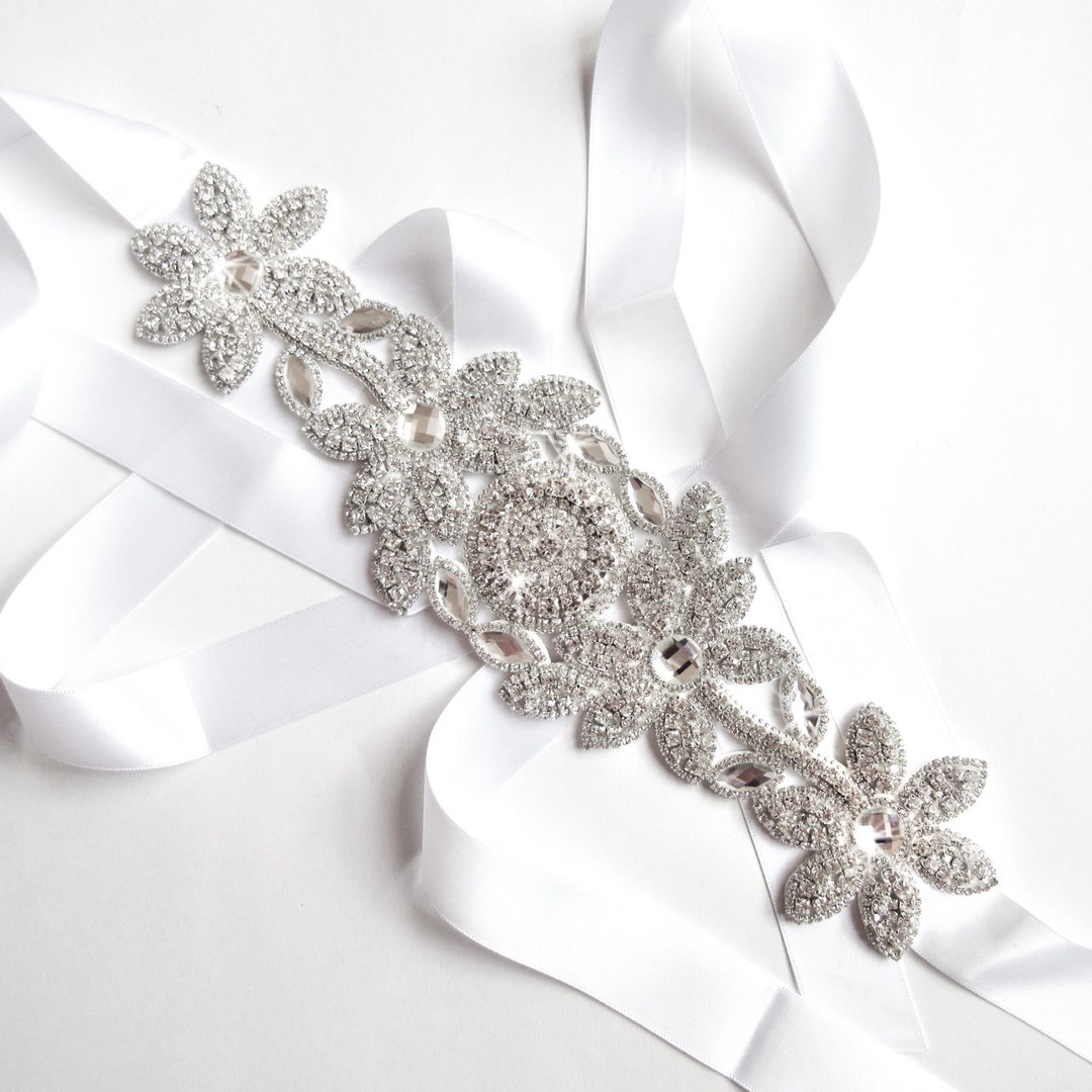 Sash - Grecian Rhinestone Wedding Dress Sash - Silver Rhinestone ...