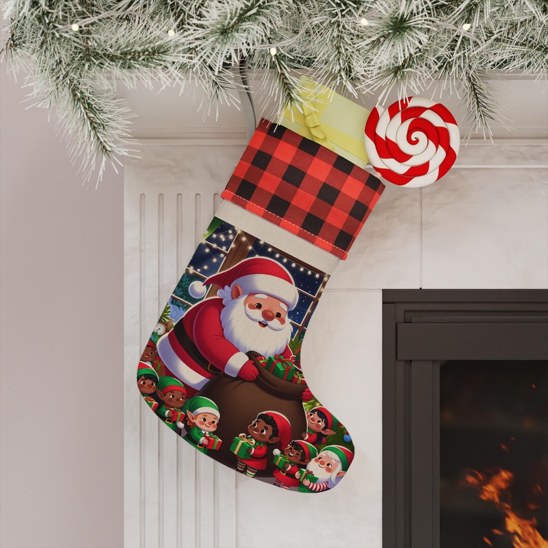 Christmas Stocking Santa Claus Dwarf Holiday Socks Festive Season Decor ...
