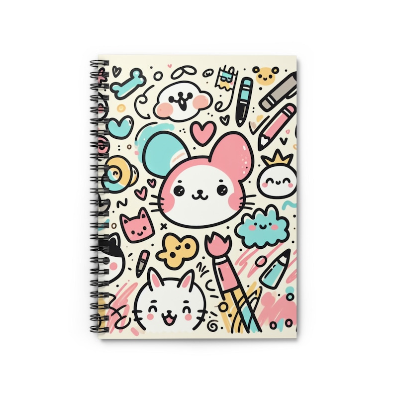 Cute Animal Faces Spiral Notebook - Ruled Line, Kawaii Illustrations ...