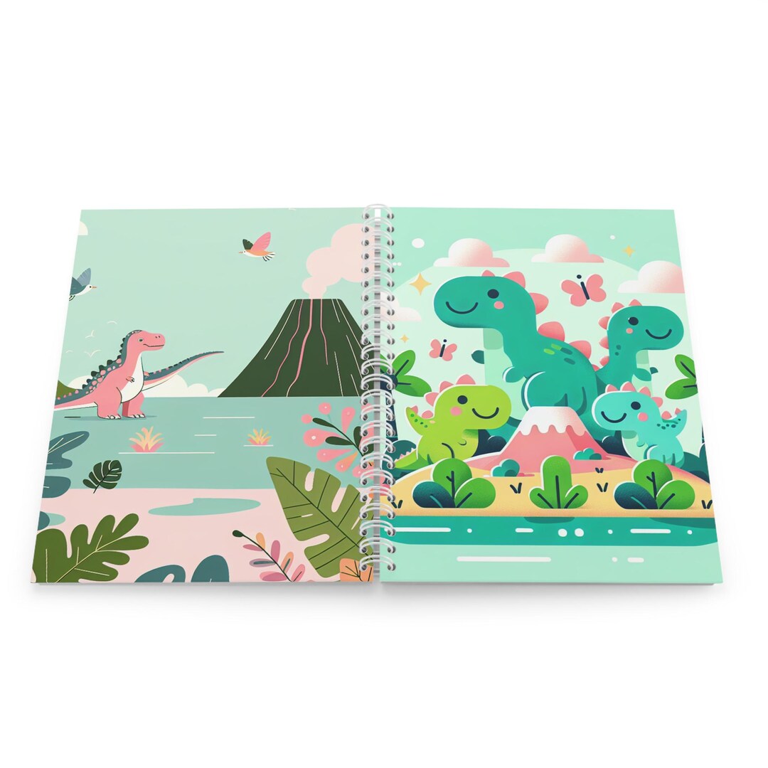Spiral Notebook With Tropical Dinosaur Island Design - Cute, Smiling ...