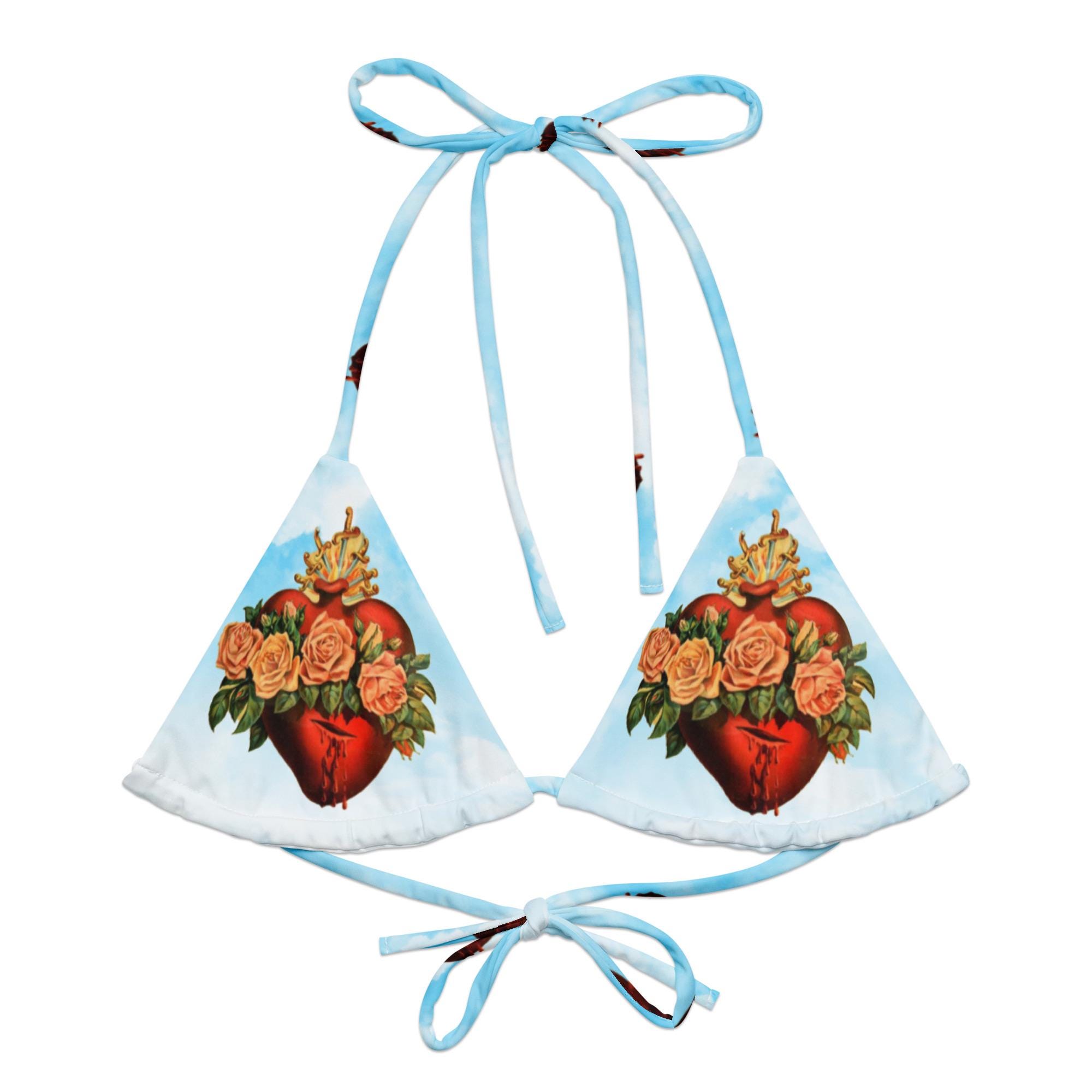 Sacred Red Heart Sky Triangle Bikini Top, Mexican Inspired Swimwear ...