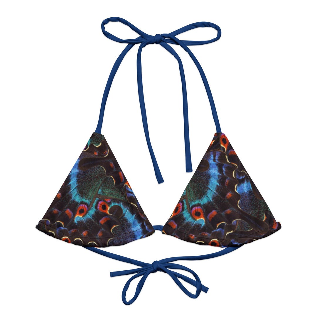 Blue Butterfly Pattern Triangle Bikini Top, Cute Swimwear, Fancy ...