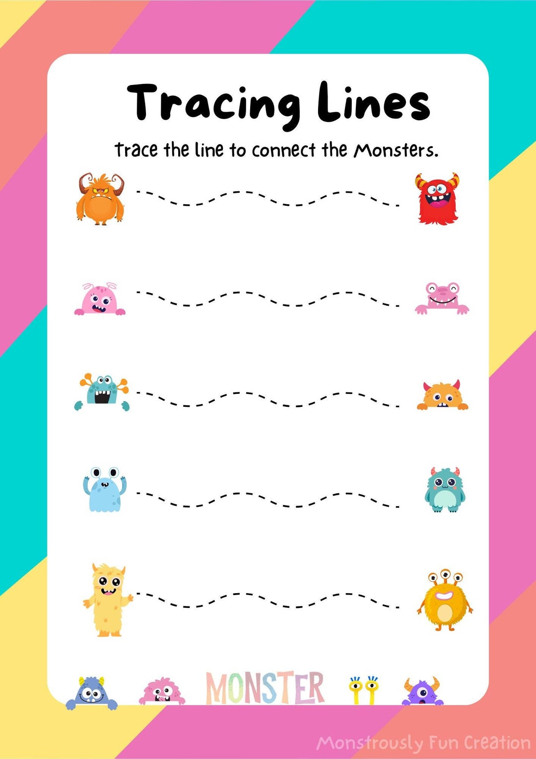Monster Line Tracing Activities for Preschoolers - Etsy