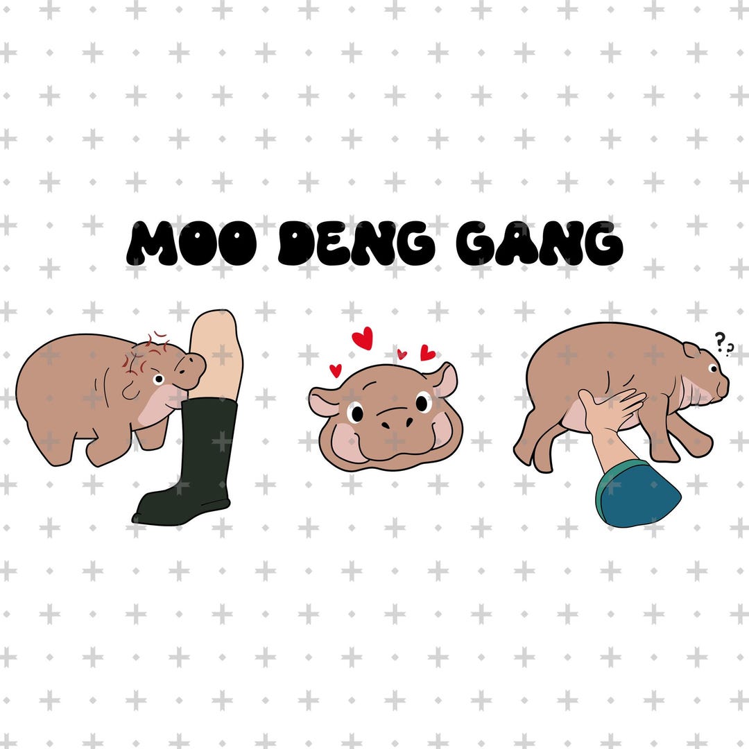 Moo Deng Gang Png, I Love Moo Deng Png, Funny Baby Hippo Png, Moo Deng ...