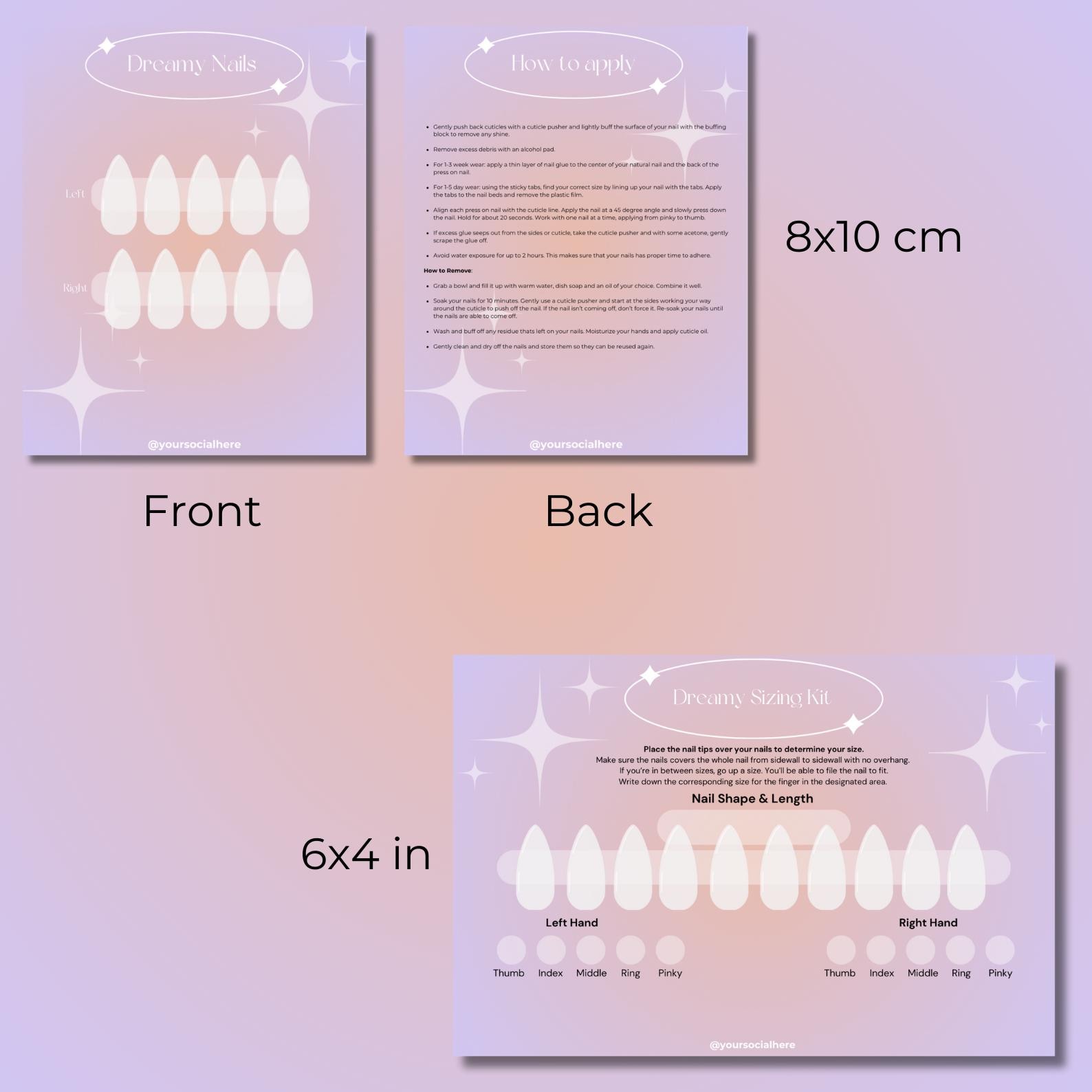Dreamy Press on Nail Display Card and Sizing Kit Bundle. Editable Canva ...