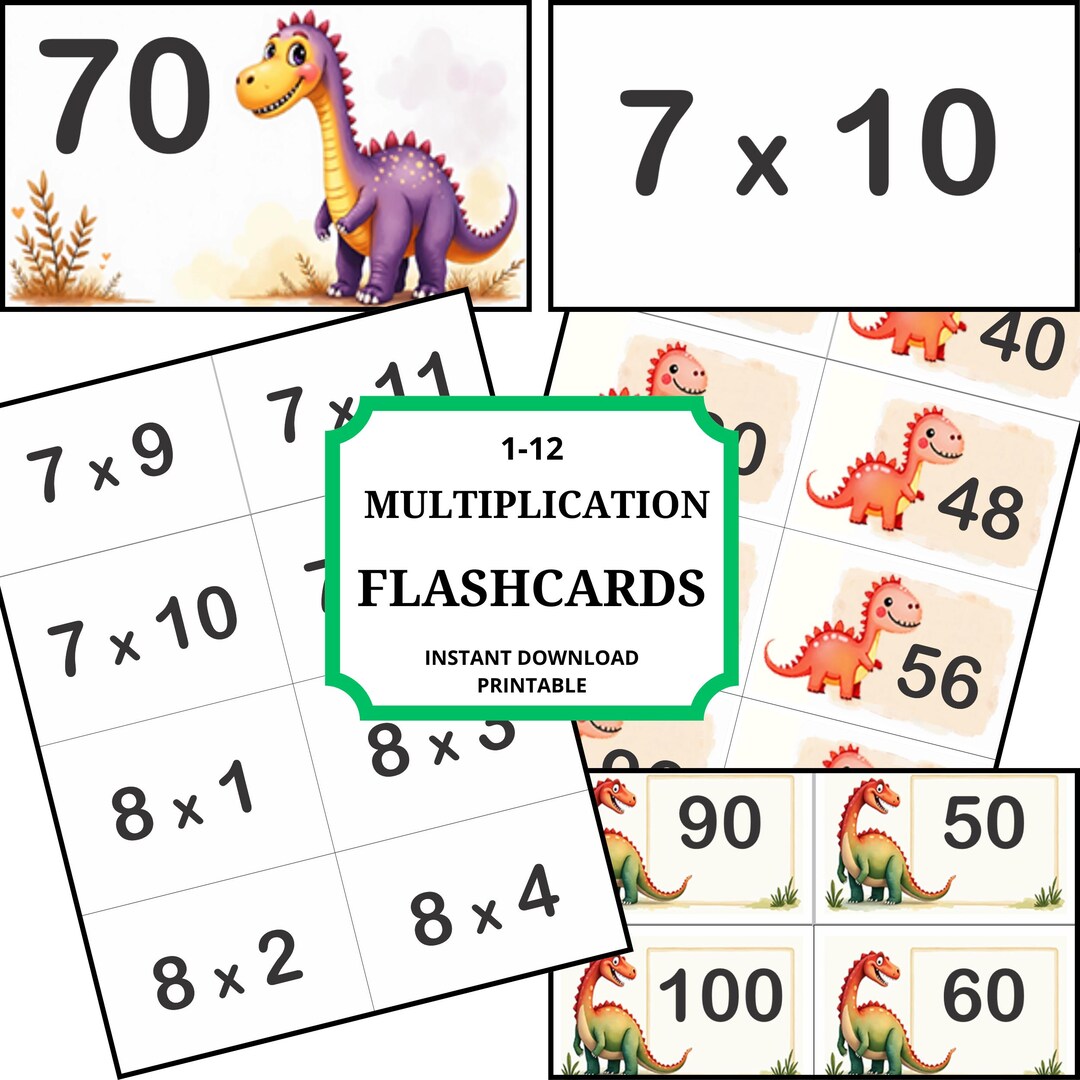 Dinosaur Multiplication Flashcards: Printable Math Facts, Homeschool ...