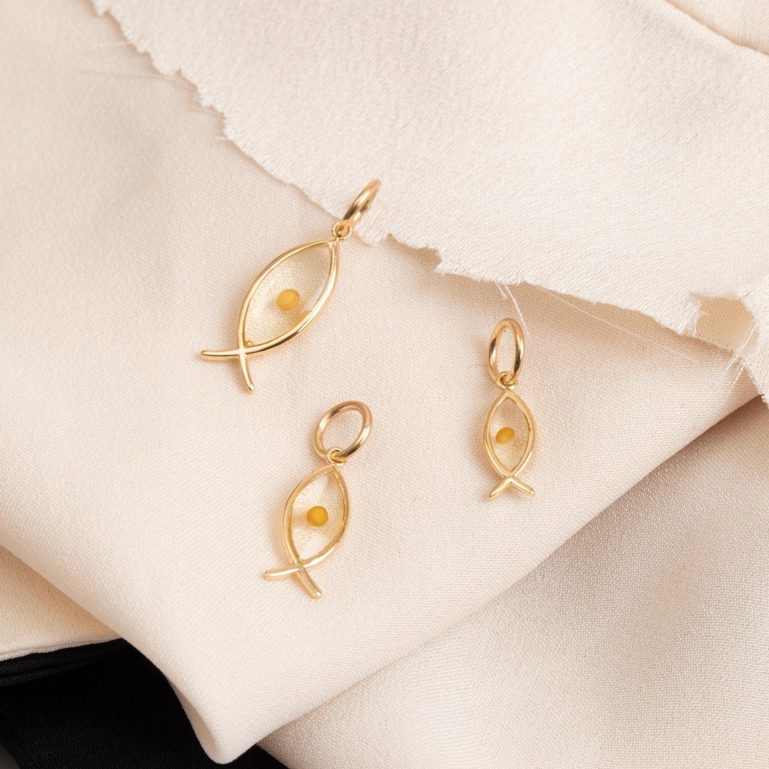 Gold Ichthys Mustard Seed Pendant Necklace - 14k Solid Gold Christian ...