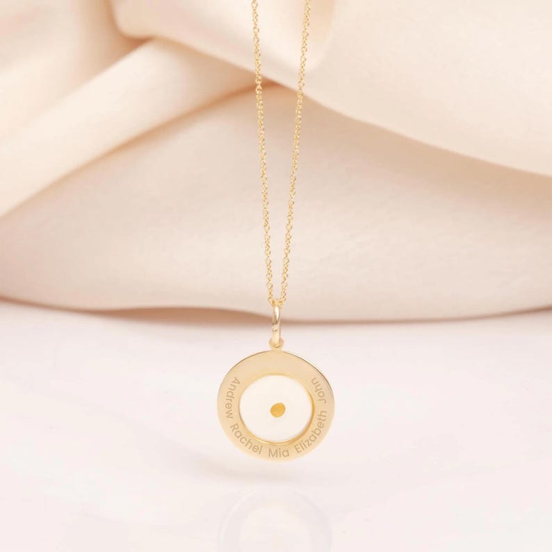 14k Solid Gold Mustard Seed Custom Engraved Circle Pendant Necklace ...